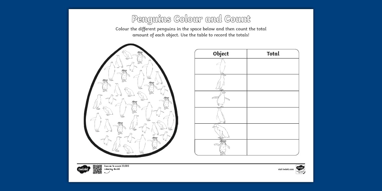 👉 Penguins Colour and Count Worksheet (teacher made)