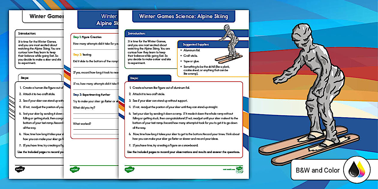 Downhill Skiing Science Worksheet | Twinkl Resources