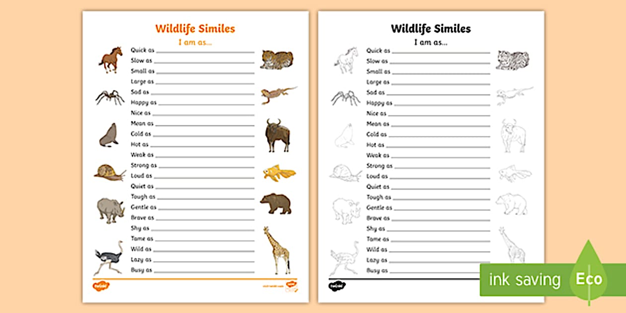 Wildlife Similes Writing Worksheet | ELA | Twinkl USA