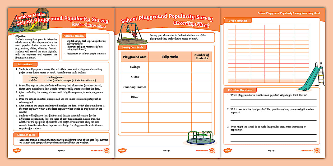 Outdoor Maths: School Playground Popularity Survey - Twinkl