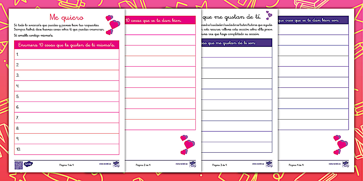 Fichas de actividad: Trabajando la autoestima - Twinkl