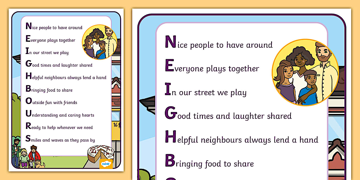 Acrostic Neighbours Poem Example - KS1 | Twinkl - Twinkl