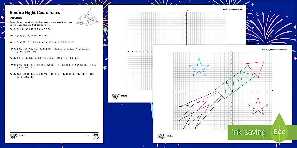 Maths Bonfire Night: Firework Coordinates Differentiated Worksheets