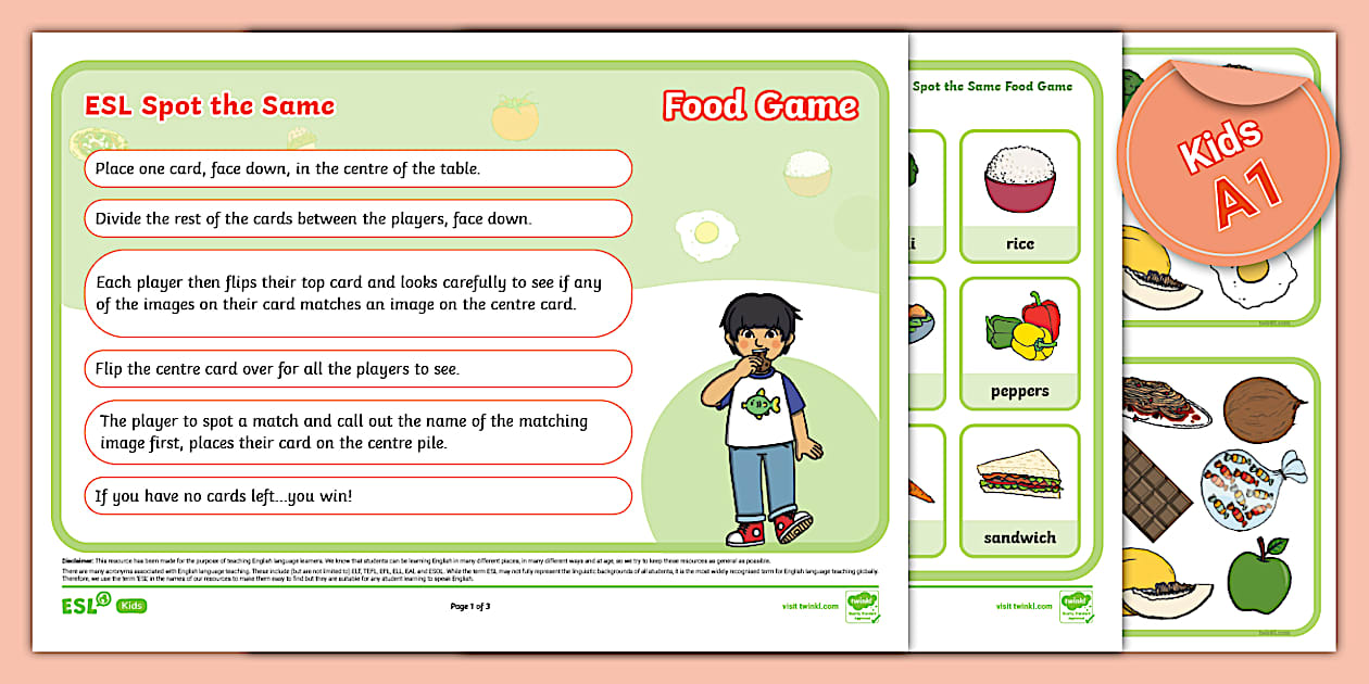 ESL Spot the Same Word Game - Food