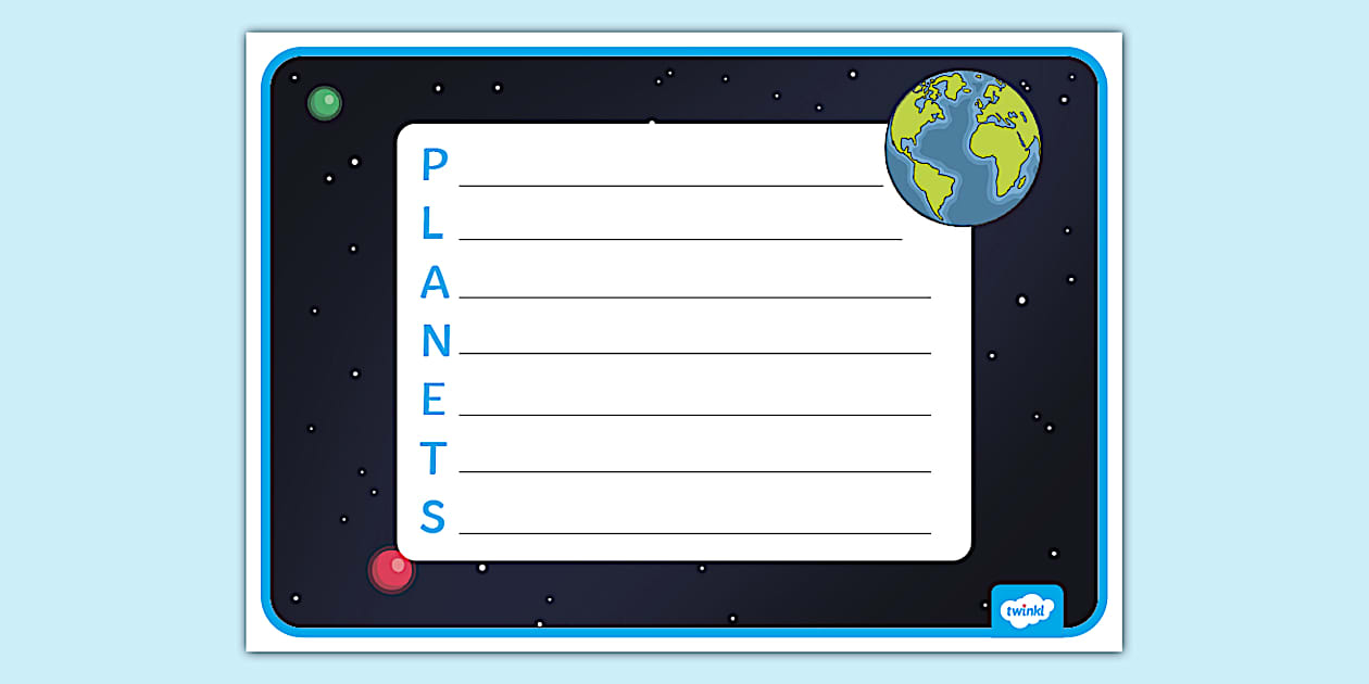 Acrostic Poem for Planets Template (Teacher-Made) - Twinkl
