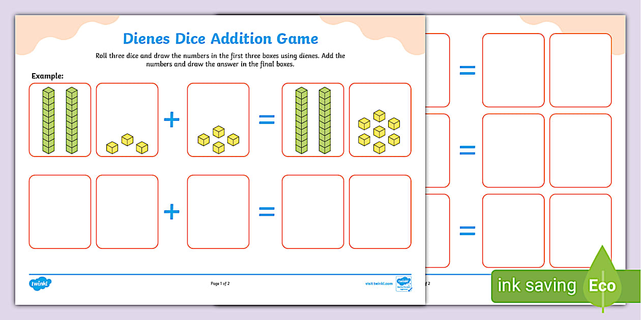 👉 Dienes Dice Addition Recording Sheet Game - Twinkl