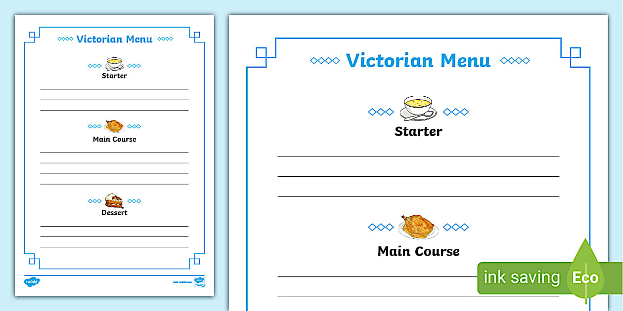 Victorian Menu Template (teacher made) - Twinkl