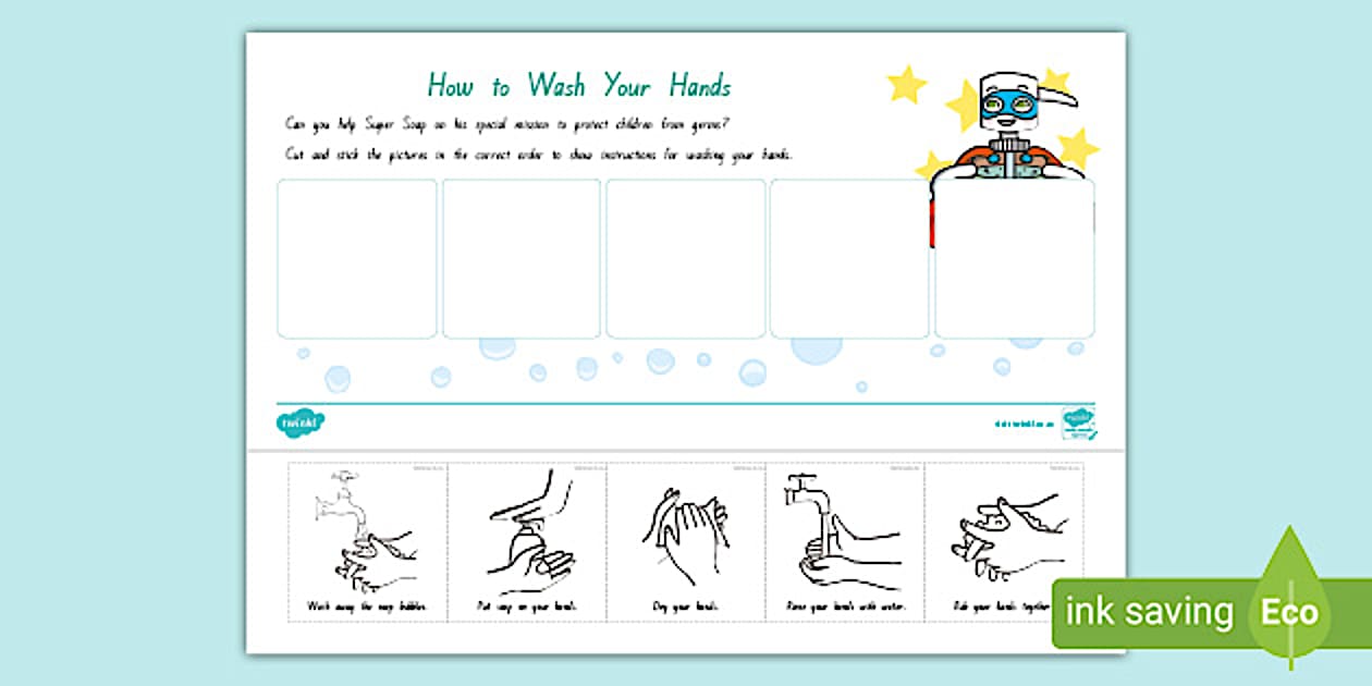 Washing Your Hands Super Soap Sequencing Activity - Twinkl