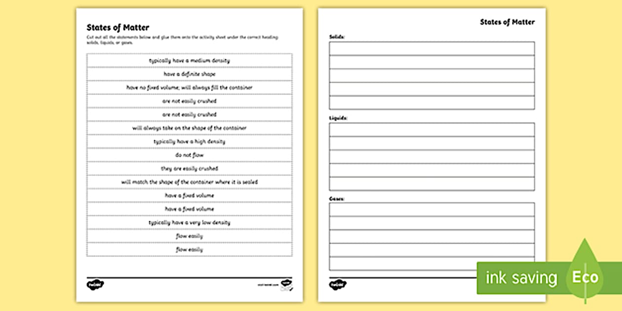 States of Matter Cut and Paste Worksheet - Twinkl