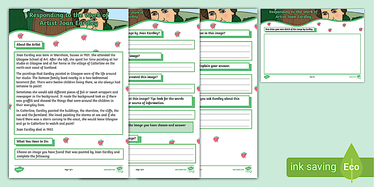 Joan Eardley Worksheet - Art Appreciation Activity Sheet