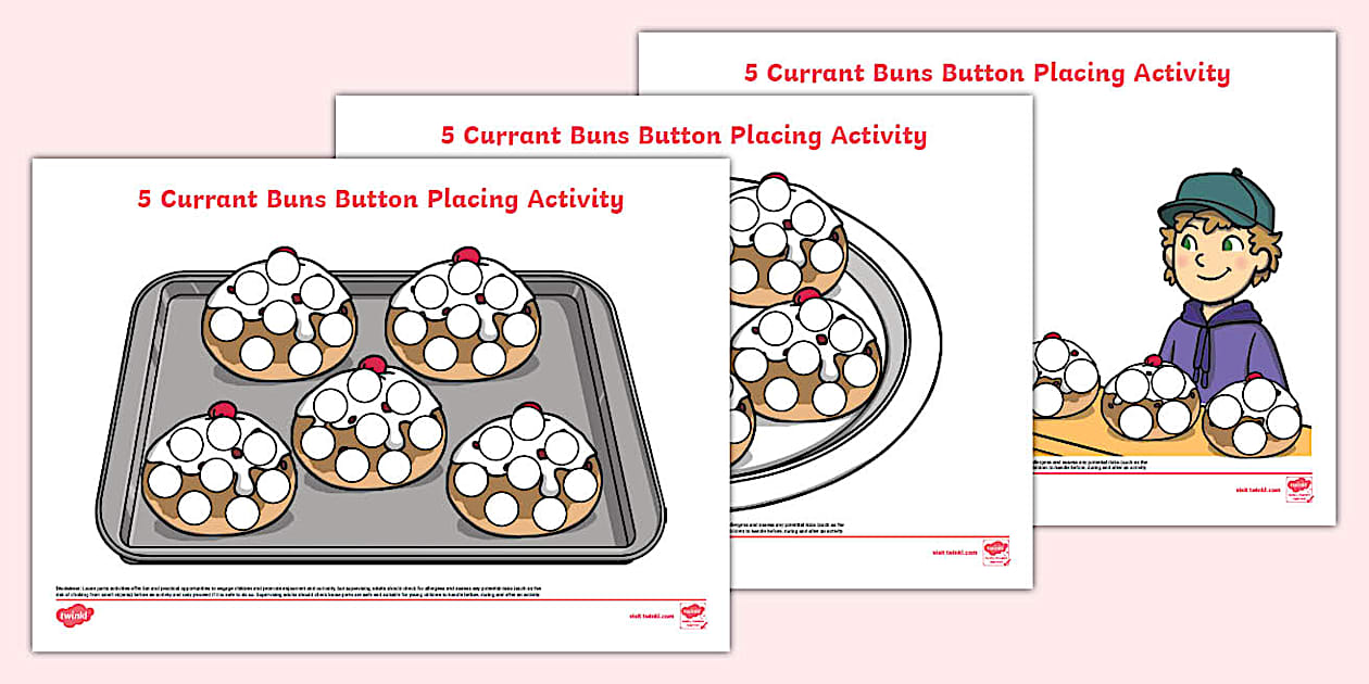 5 Currant Buns Button Placing Activity (teacher made)