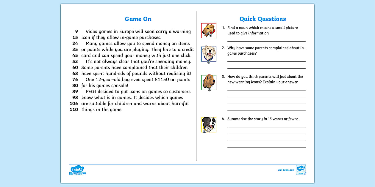 LKS2 Game On Daily News 60-Second Read Activity Cards