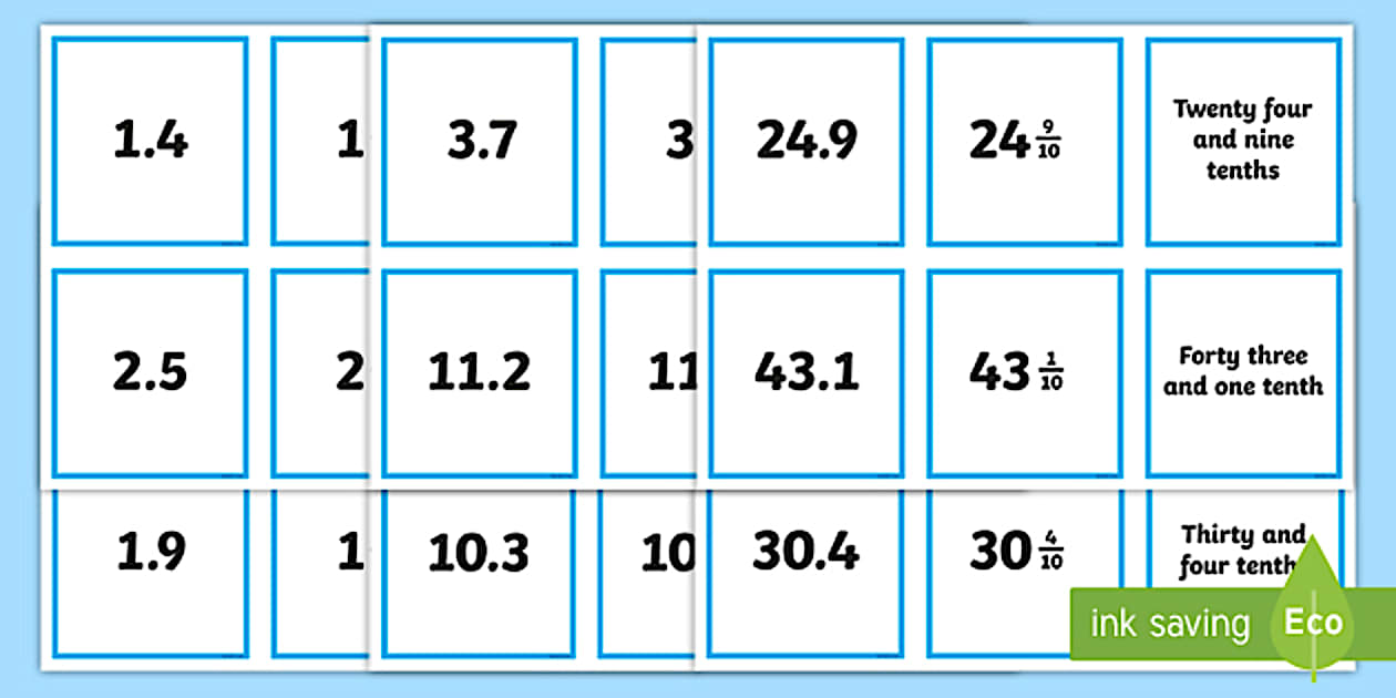 Tenths in Decimal, Fraction and Written Form Matching Card Game