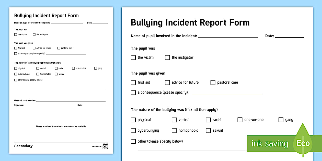 Bullying Incident Report (teacher made) - Twinkl
