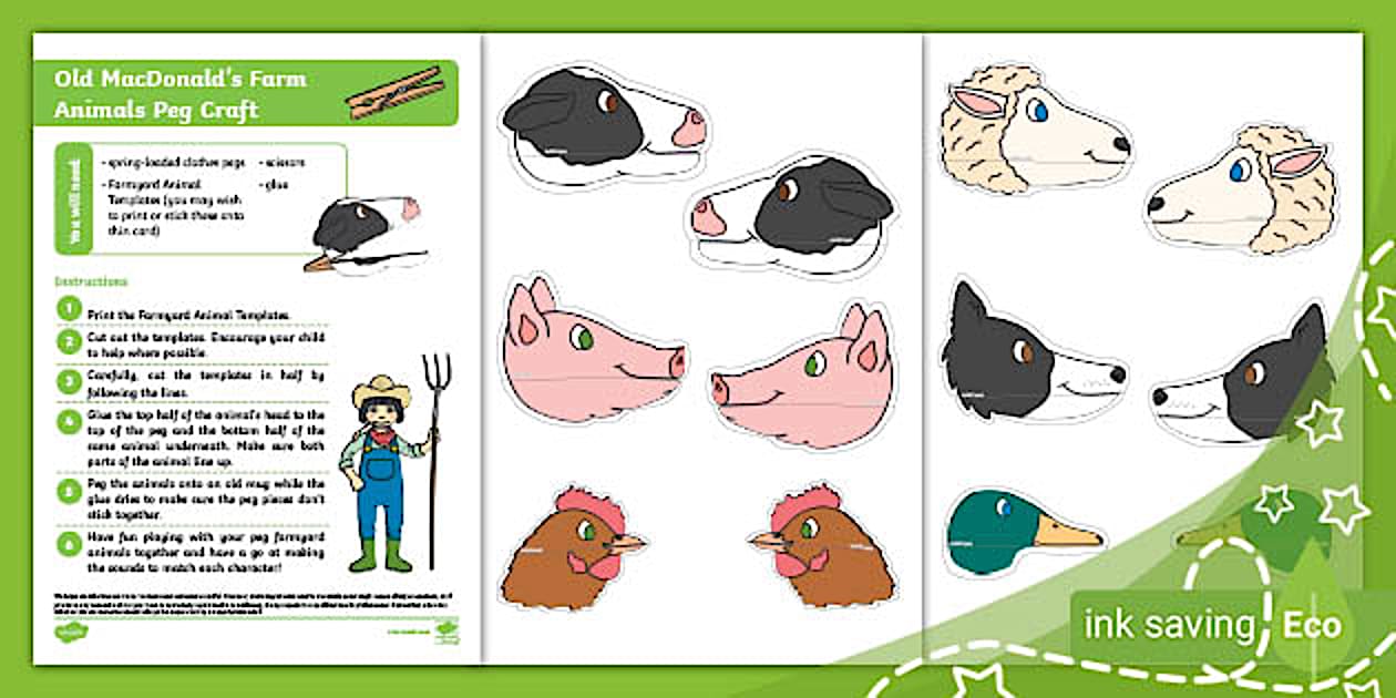 Old MacDonald's Farm Animals Peg Craft Instructions
