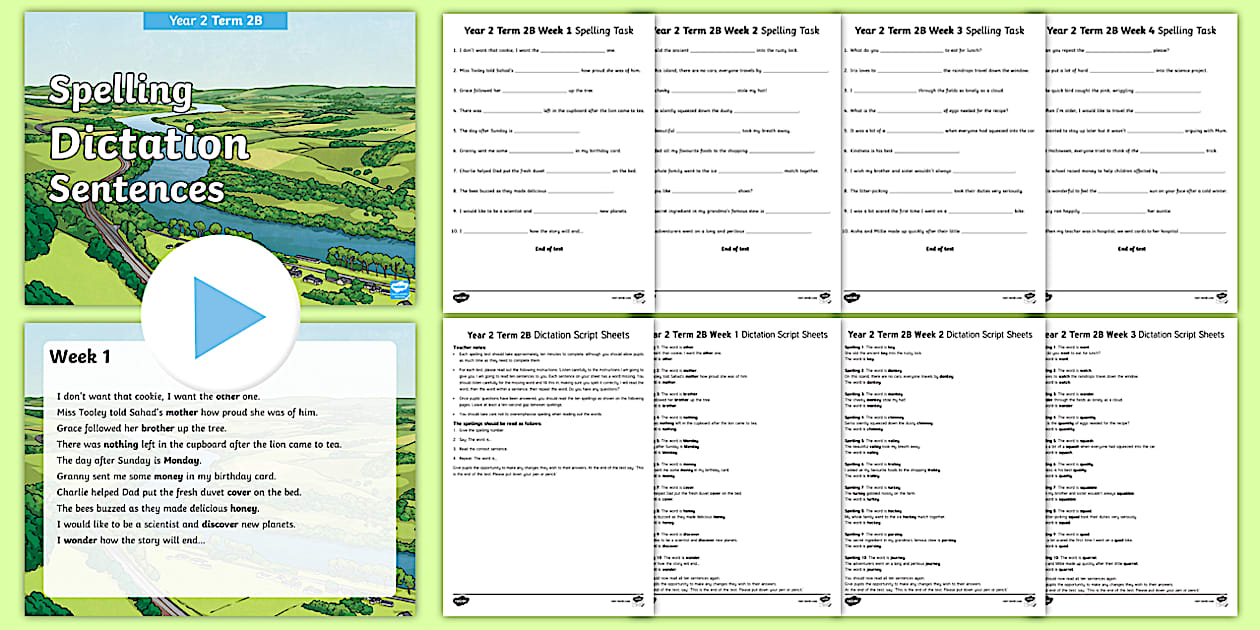 Year 2 Term 2B Spelling Dictation Sentences Activity Pack