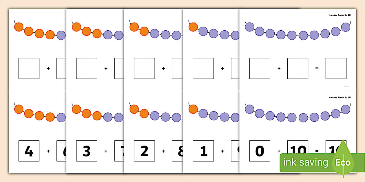 Number Bonds to 10 Bead Cards (teacher made) - Twinkl