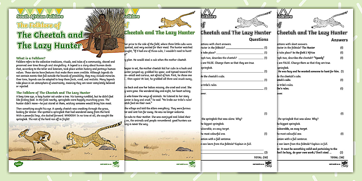 South African Folklore - The Cheetah and The Hunter - Twinkl