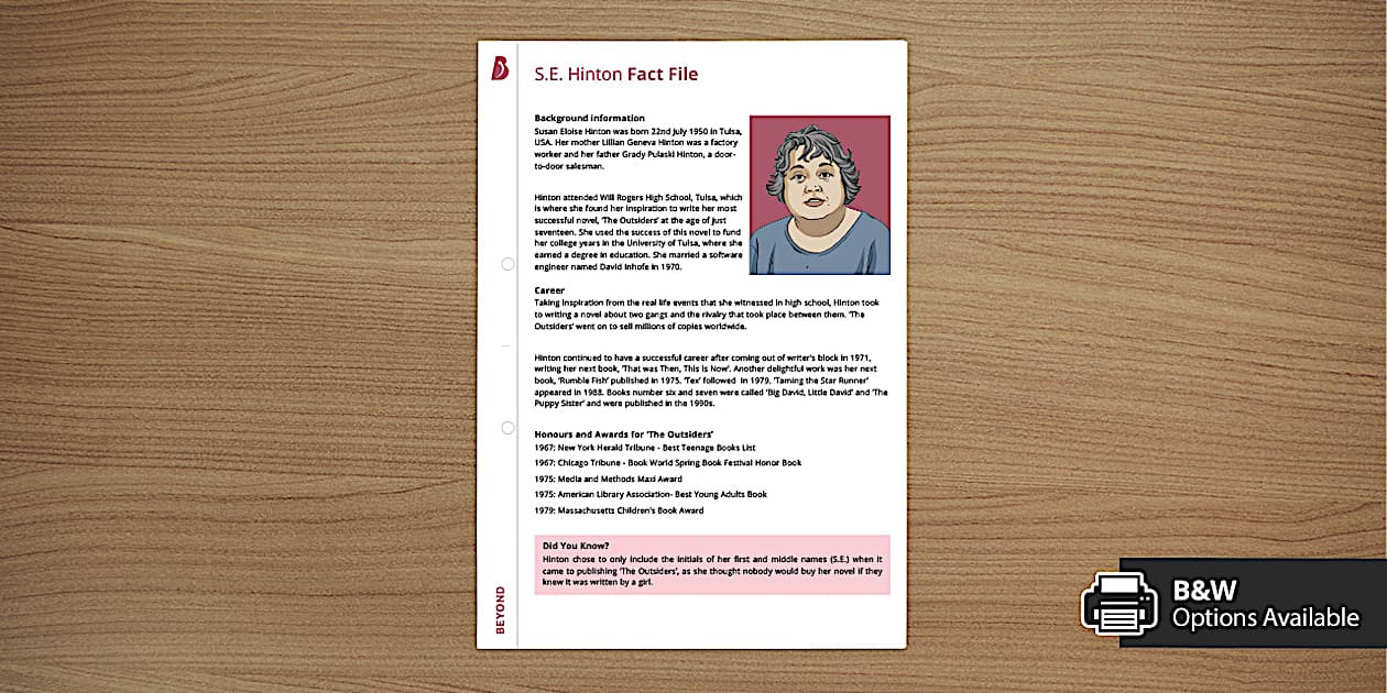 S. E. Hinton Fact File (Teacher-Made) - Twinkl