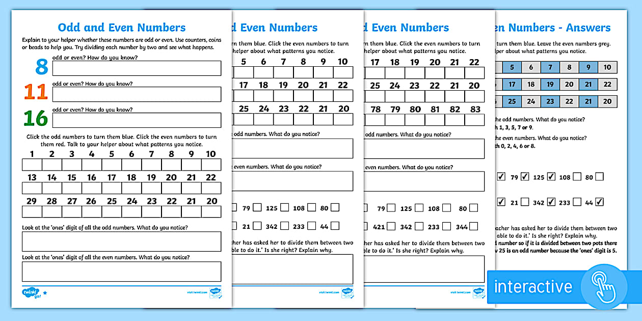 Year 2 Maths Odd and Even Numbers Homework Worksheets