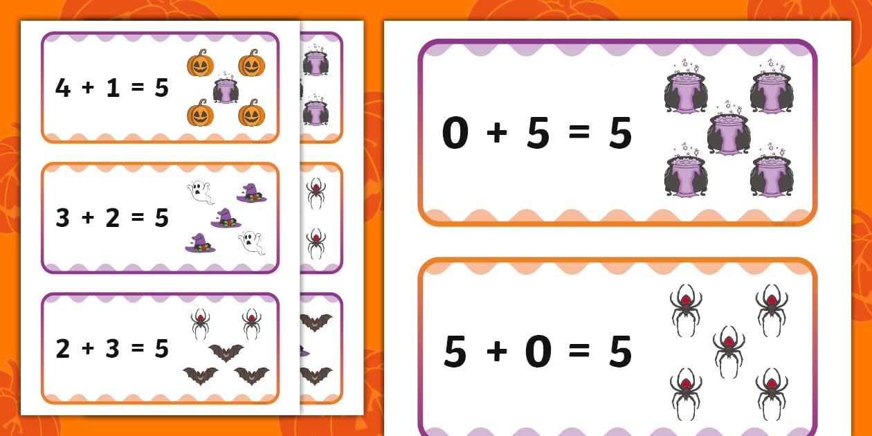 👉 Halloween-Themed Number Bonds of 5 Flashcards - Twinkl