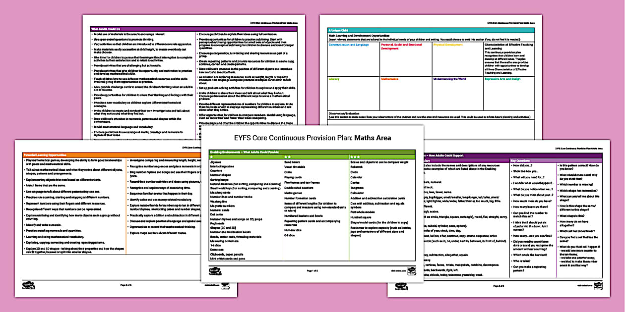 EYFS Maths Area Core Continuous Provision Plan (Ages 3-5)
