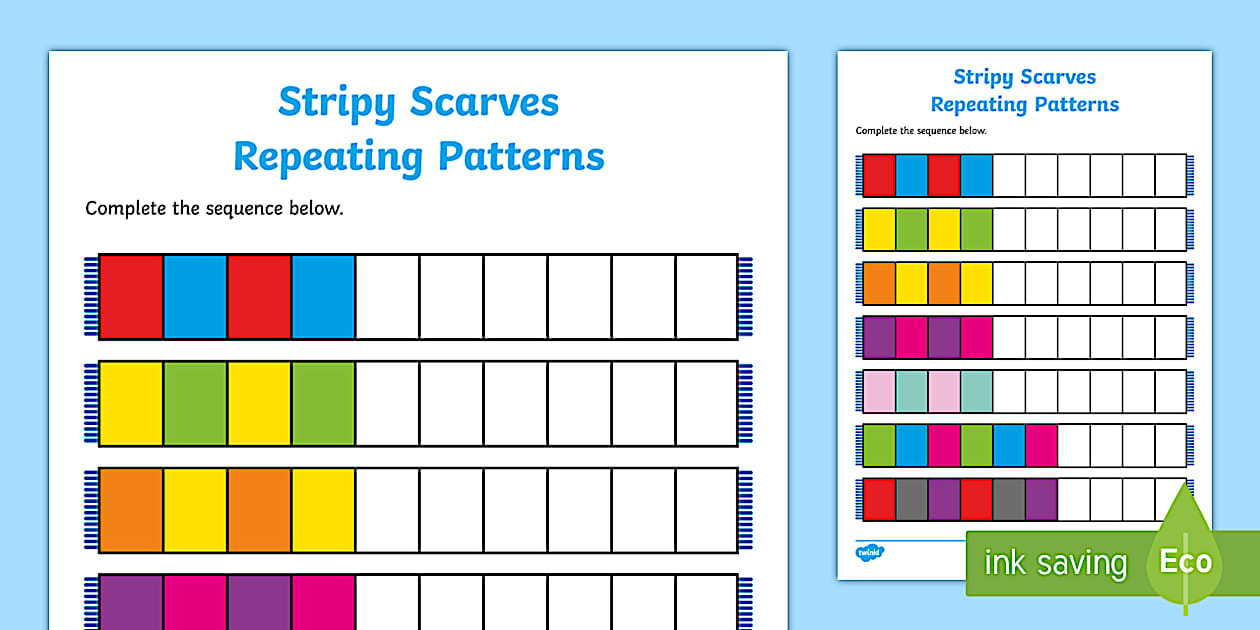 Stripy Scarves Repeating Patterns Worksheet (teacher made)