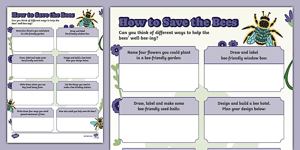 Bee-Themed How to Save the Bees KS1 Worksheet (Teacher-Made)