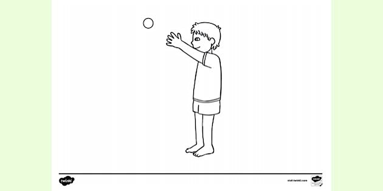 Child In Throwing Position Colouring Sheet - Twinkl
