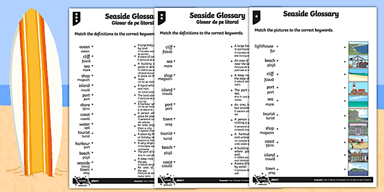Seaside Glossary Differentiated Worksheet / Worksheets Romanian Translation