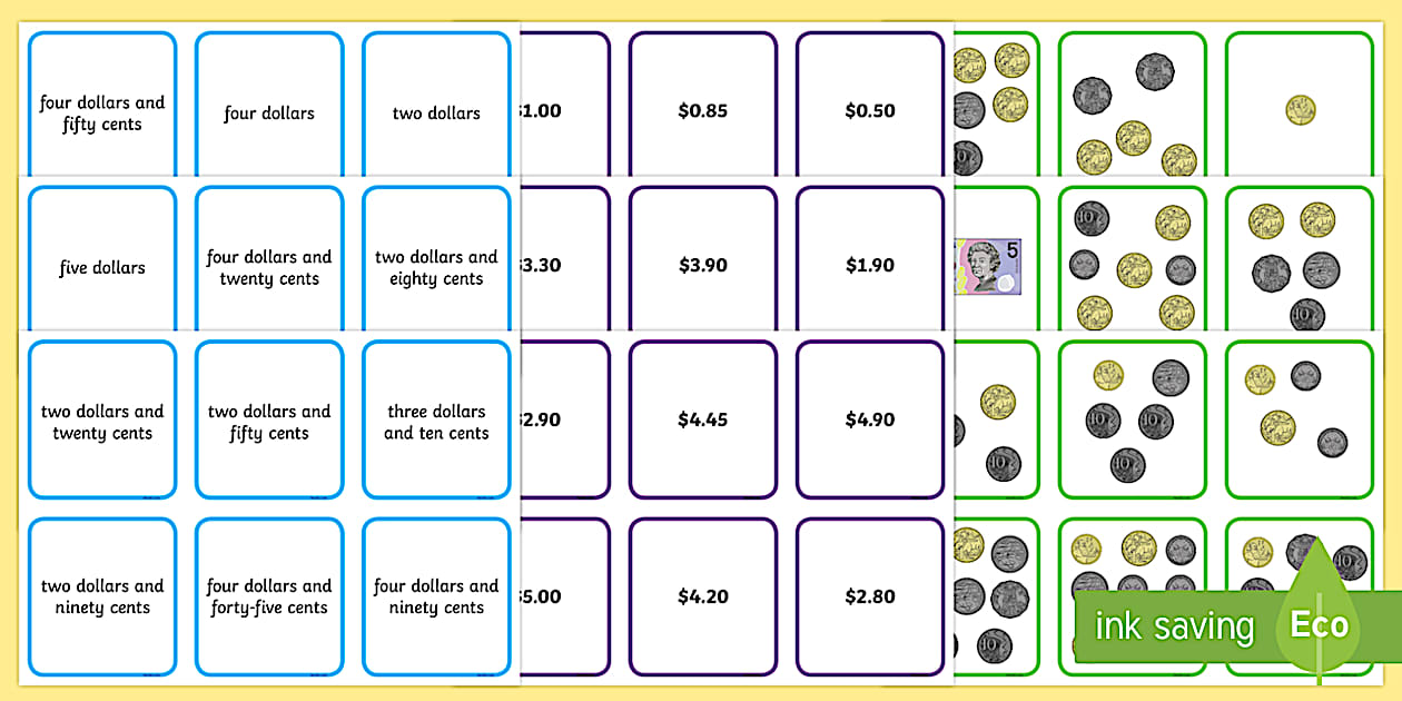 Australian Money to $5 Matching Cards (teacher made)