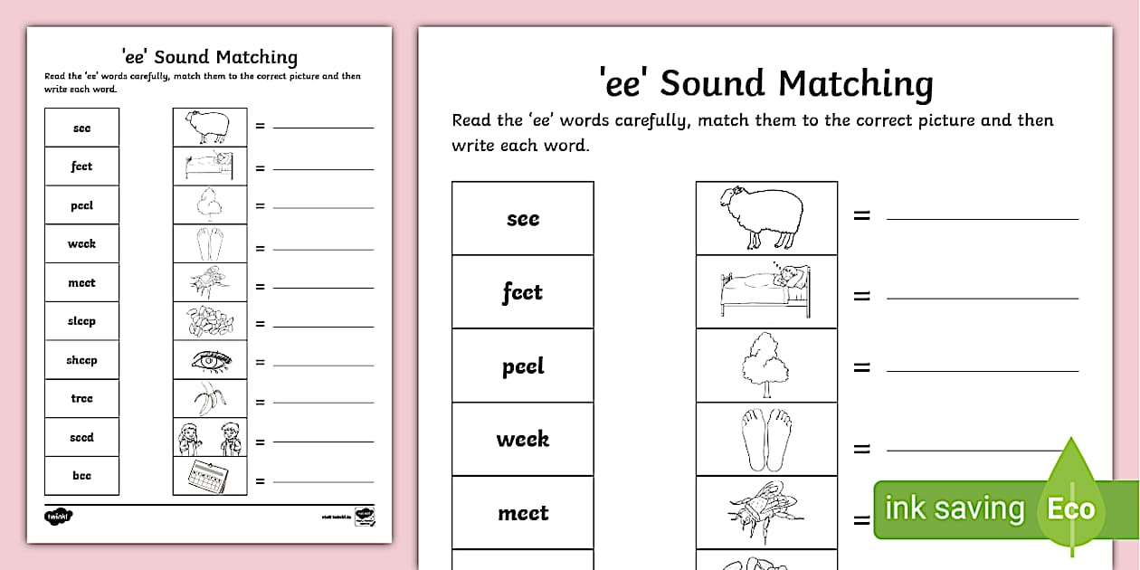 'ee' sound Matching Activity Sheet (teacher made) - Twinkl