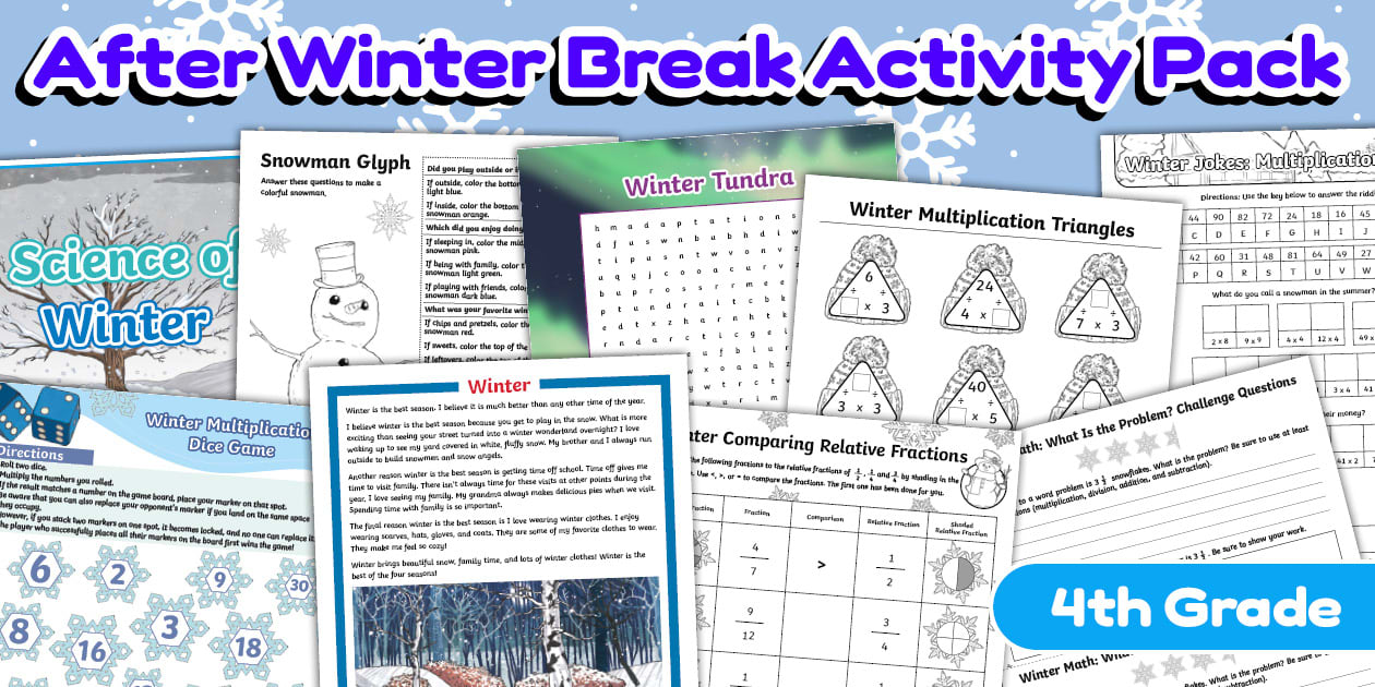 Fourth Grade After Winter Break Refresher Activity Pack