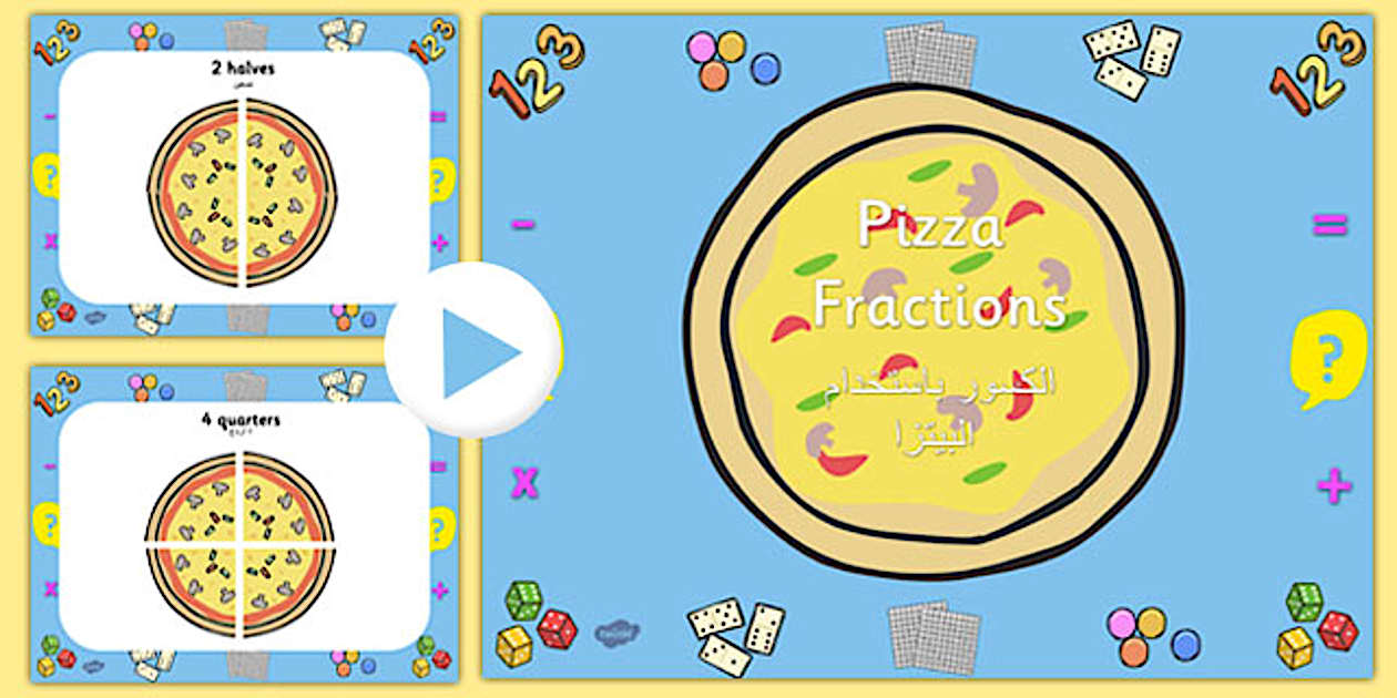 Pizza Fractions PowerPoint Arabic Translation (teacher made)