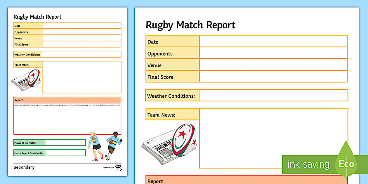 Editable Rugby: Match Report Template (teacher made)