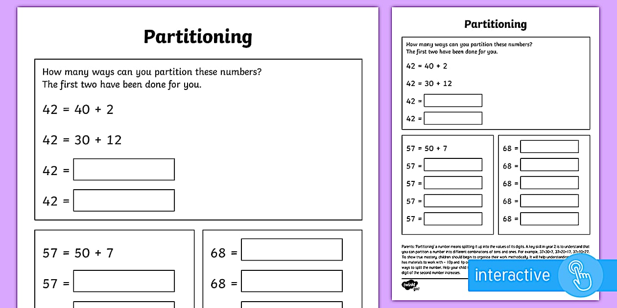 Partitioning in Different Ways Worksheet - Twinkl
