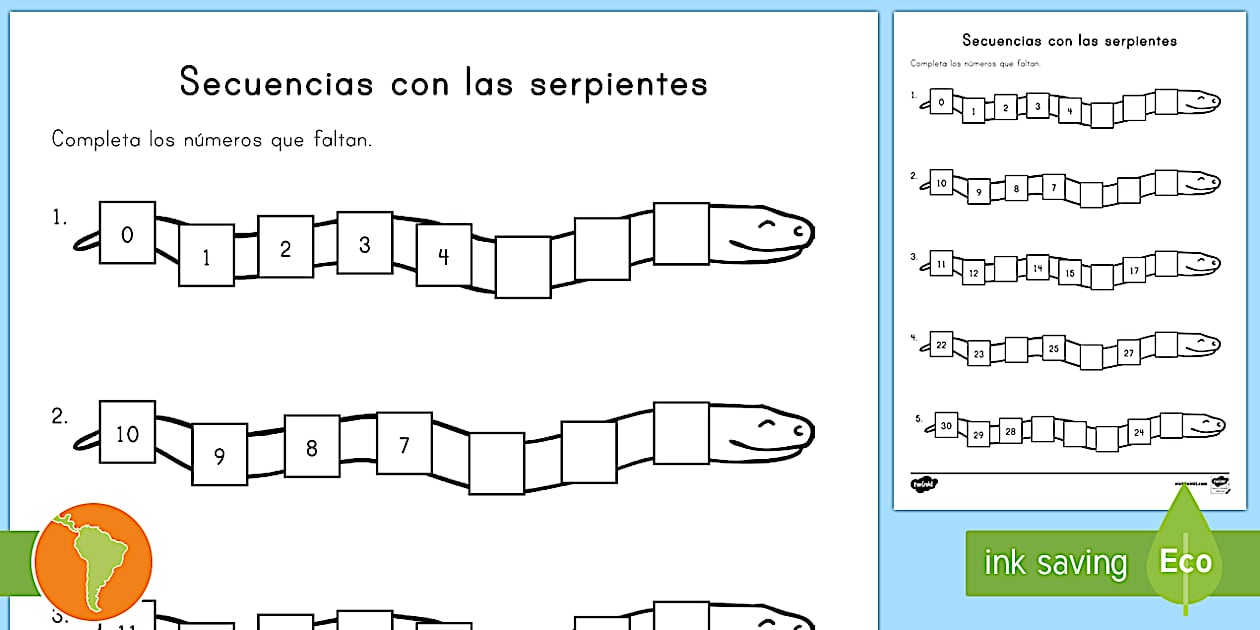 Ficha de actividad: Completar las secuencias con las serpientes