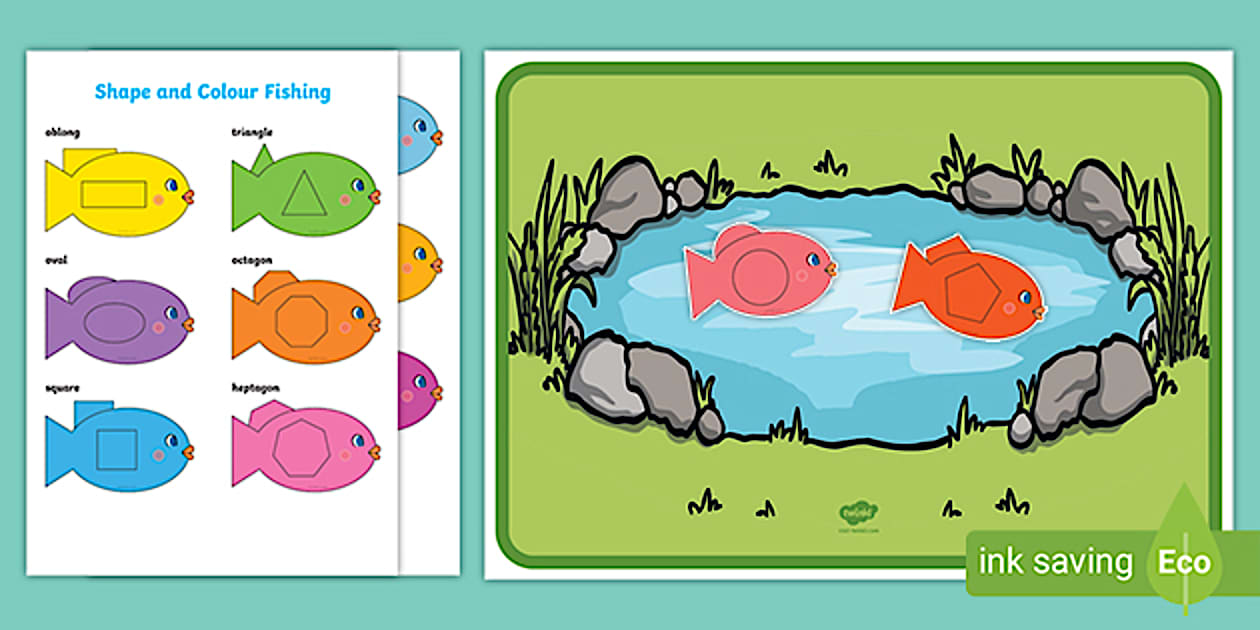 Shape and Colour Fishing Activity (teacher made) - Twinkl