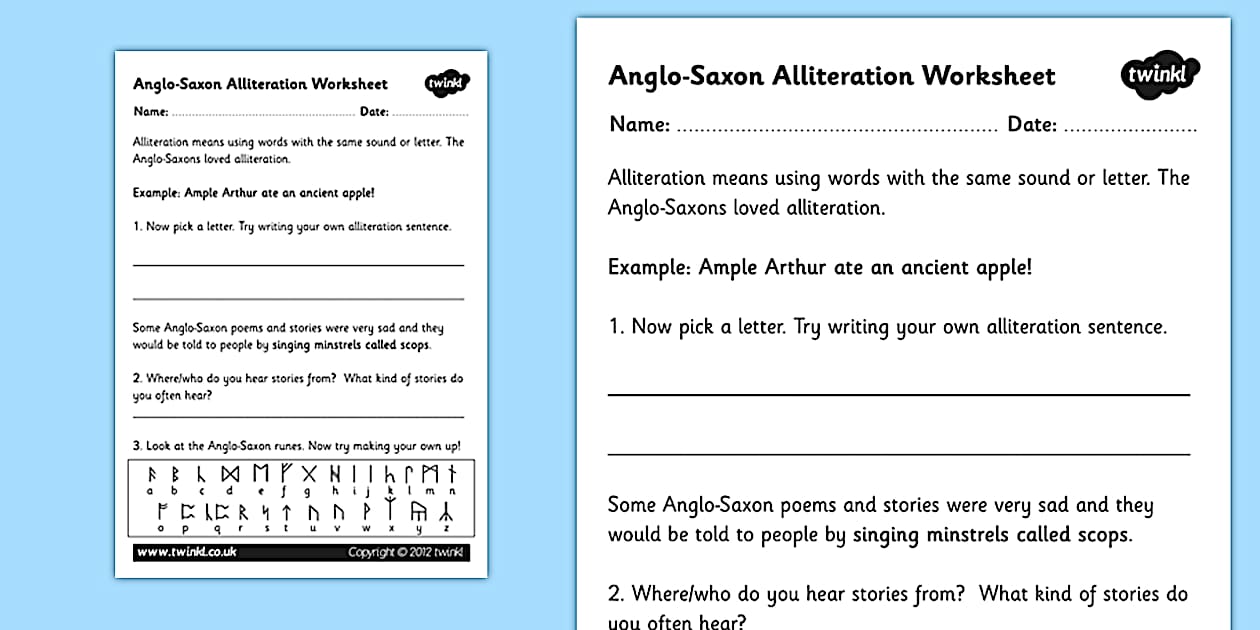 Anglo-Saxons Alliteration Poetry Worksheet - Twinkl