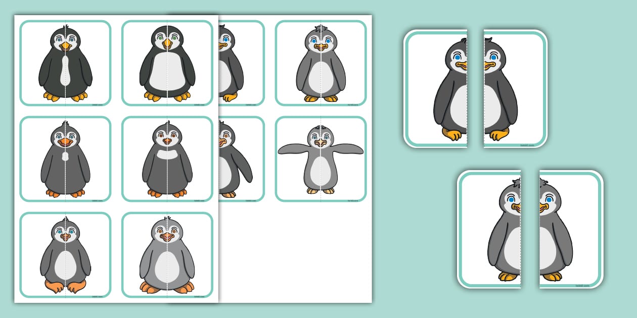 Penguin Symmetry Matching Cards | Twinkl | Penguin Awareness