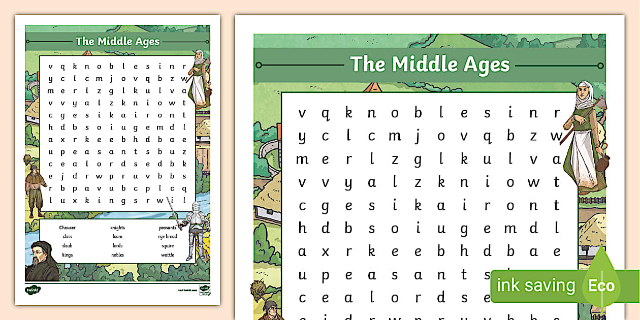 The Middle Ages Word Search, The Middle Ages Keywords