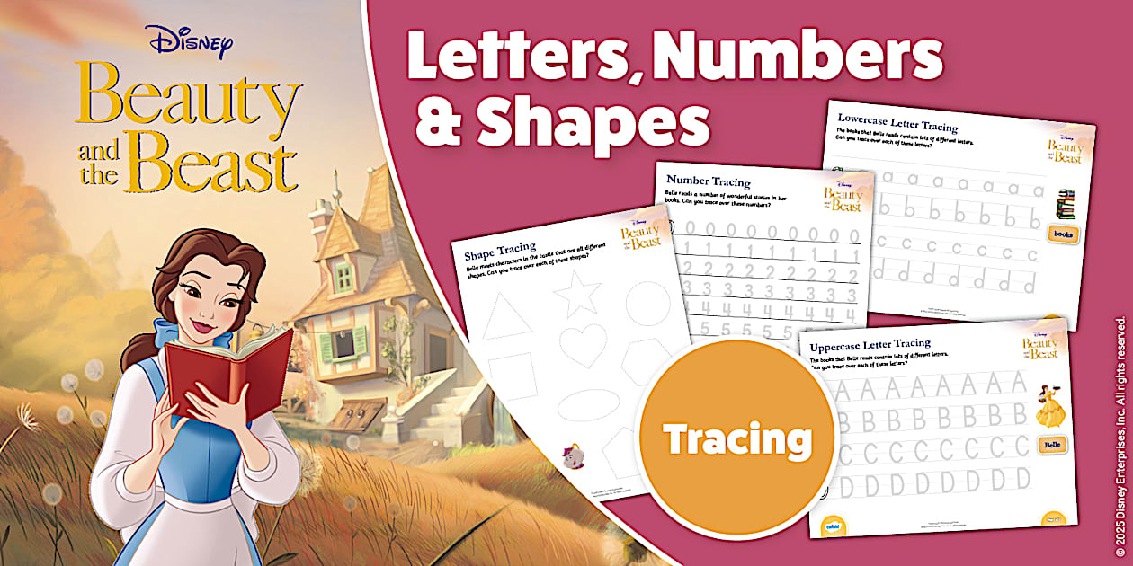 Beauty and the Beast: Letters, Numbers, and Shapes Sheets