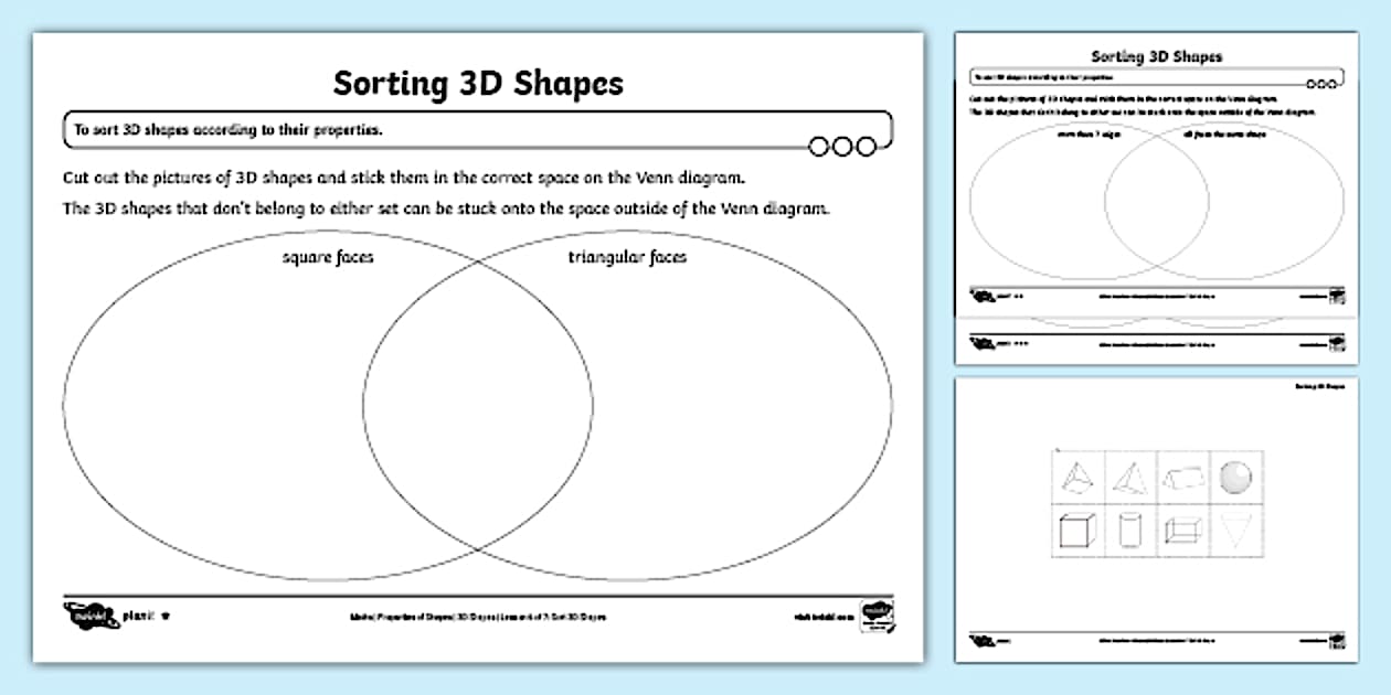 👉 Sort 3D Shapes: Differentiated Worksheet (teacher made)