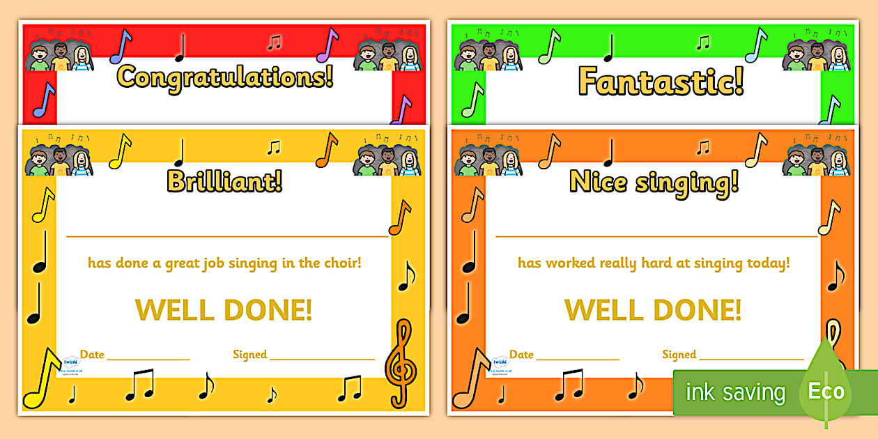Editable Music Certificate For Choir (teacher made) - Twinkl