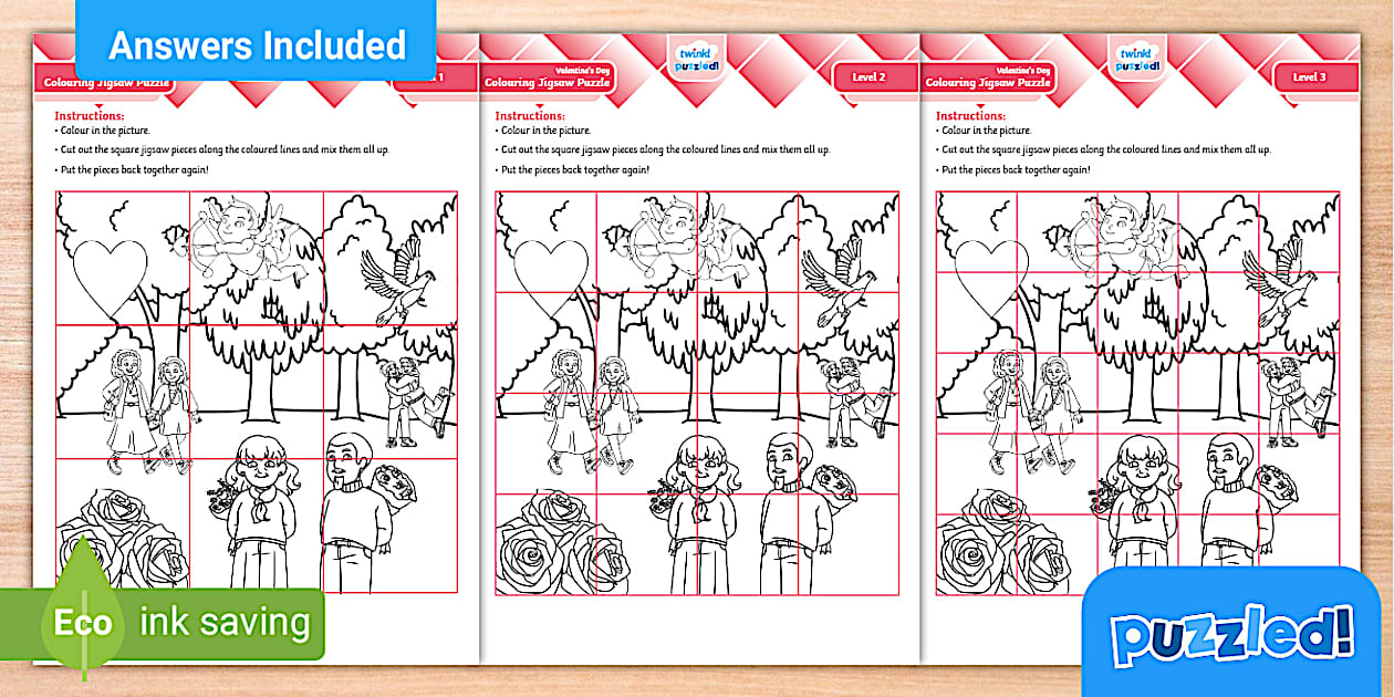 Valentine's Day Colouring Jigsaw Puzzle | Twinkl Puzzled
