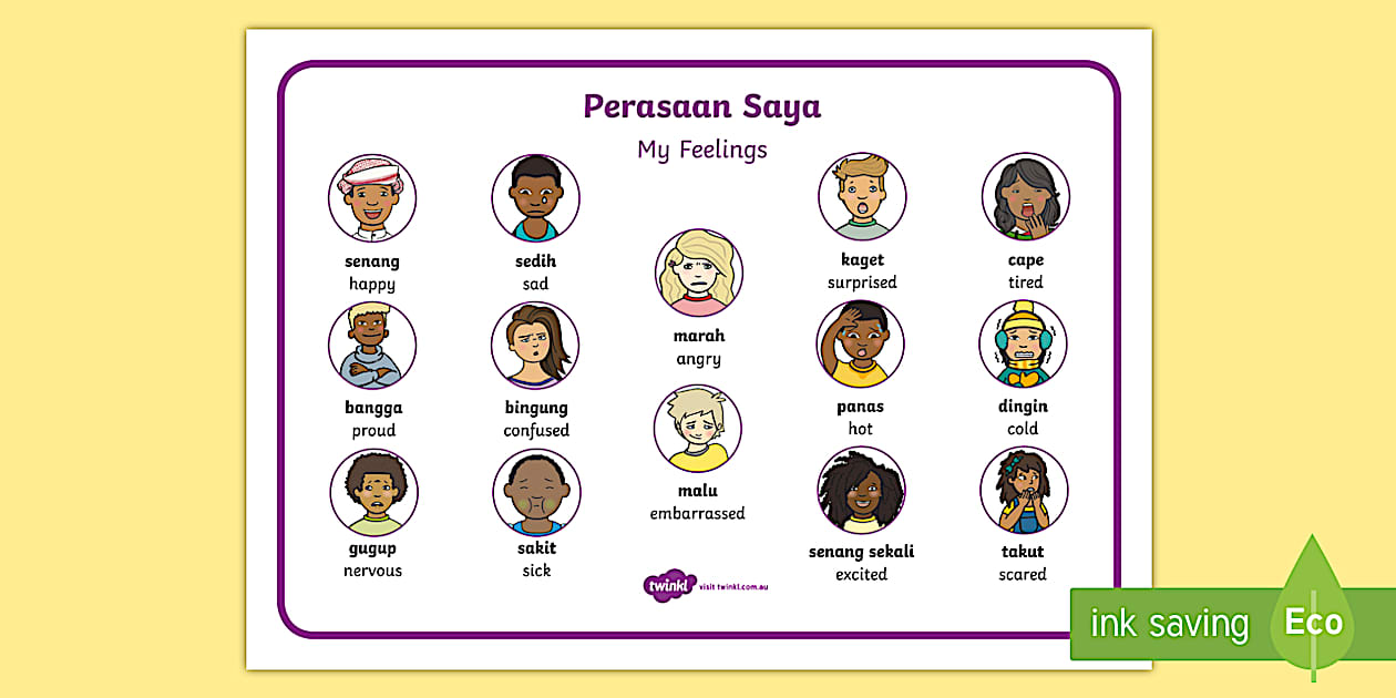 Indonesian English Feelings and Emotions Word Mat - Twinkl