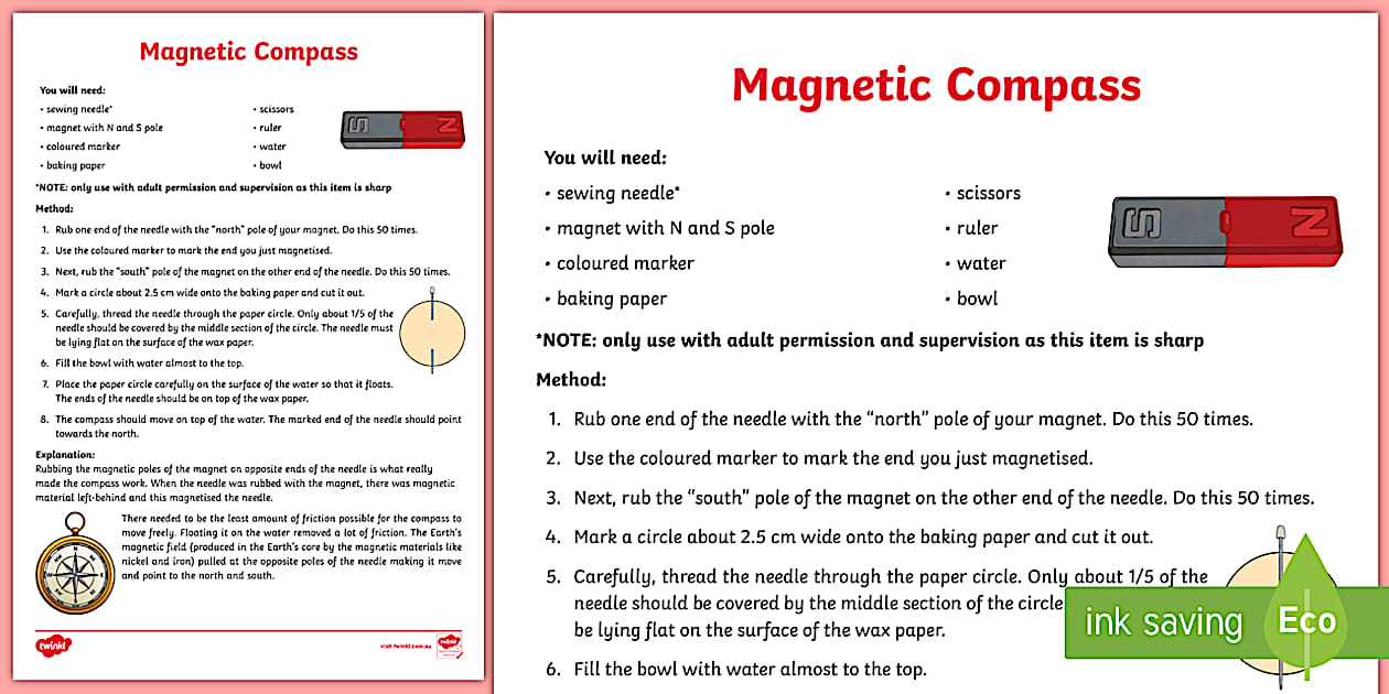 Magnet Compass Science Craft Instructions (Teacher-Made)