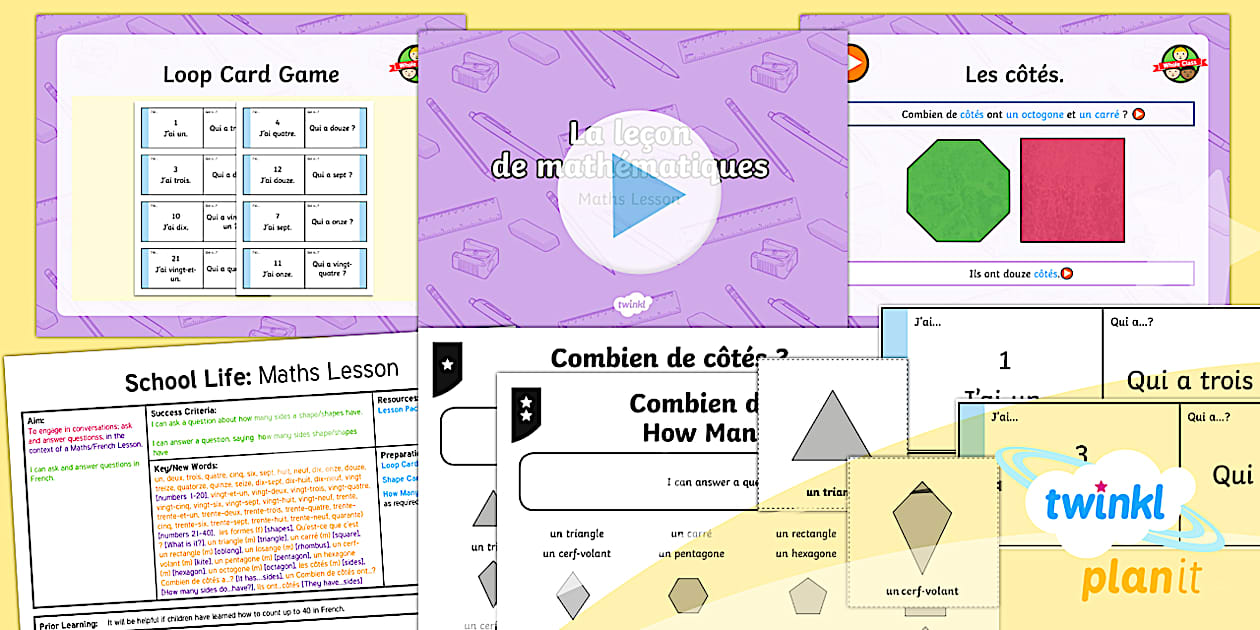 Shapes in French - School Life: Maths Lesson - Lesson Pack