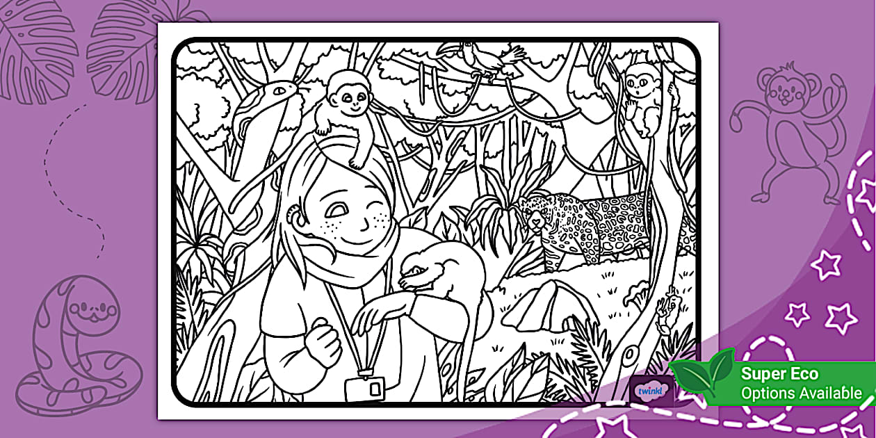 In the Jungle Busy Colouring Page (teacher made) - Twinkl