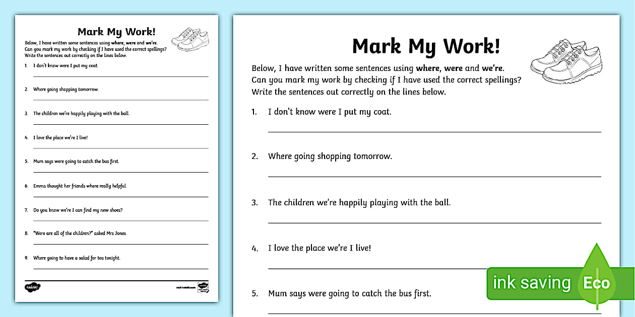 Mark My Work! Where, Were and We're Activity,where were we're